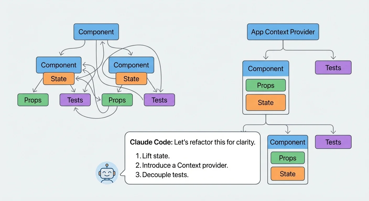 Refatorando componentes React com Claude Code com segurança | Koder.ai